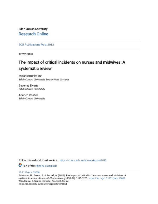 (PDF) The impact of critical incidents on nurses and midwives: A ...