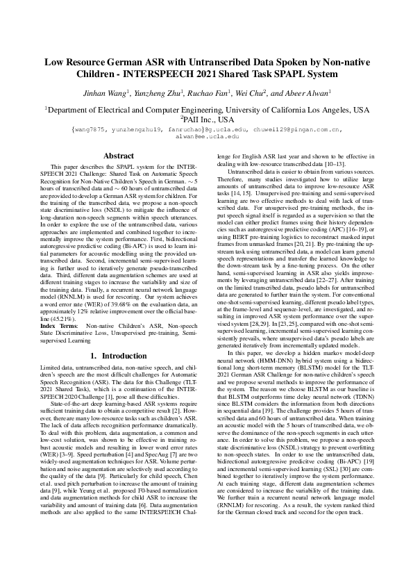 (PDF) Low Resource German ASR with Untranscribed Data Spoken by Non-Native Children ...
