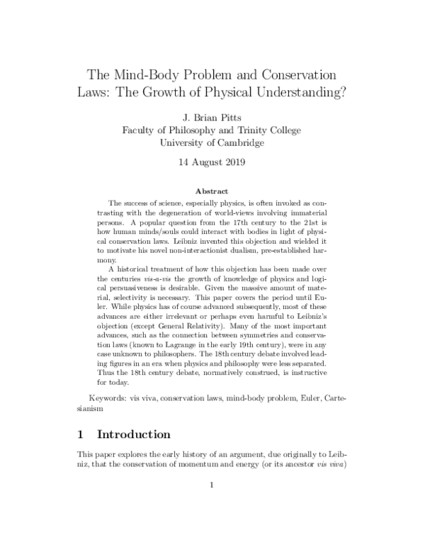 (PDF) The Mind-Body Problem and Conservation Laws: The Growth of ...