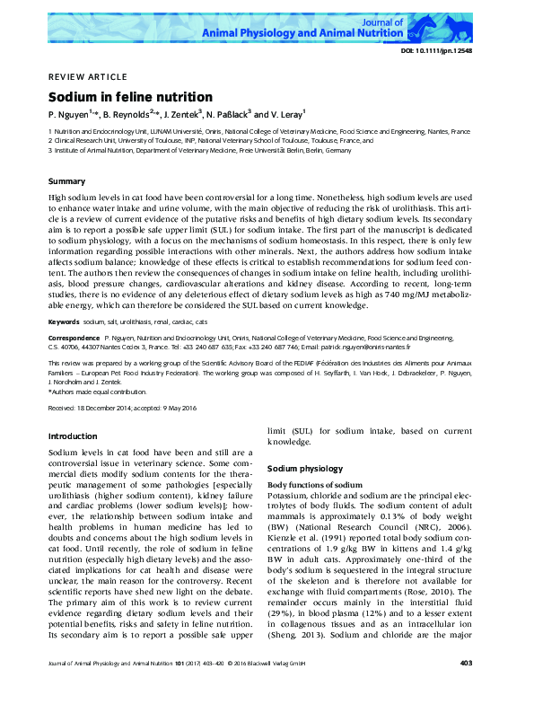 (PDF) Sodium in feline nutrition