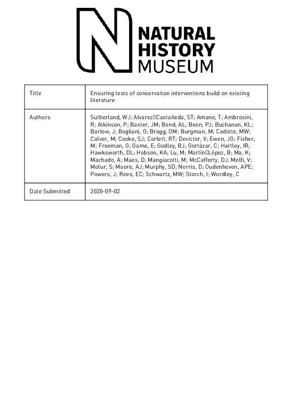 (PDF) Ensuring tests of conservation interventions build on existing ...