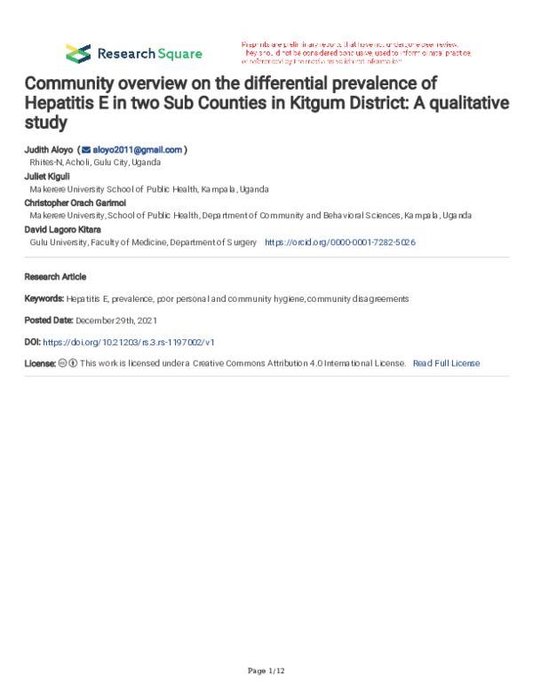 (PDF) Community overview on the differential prevalence of Hepatitis E ...