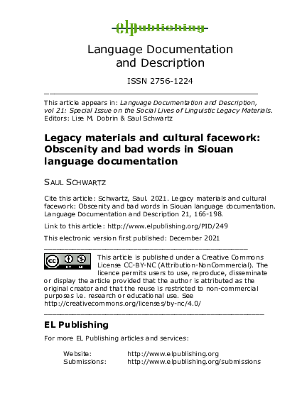 (PDF) Legacy materials and cultural facework: Obscenity and bad words ...