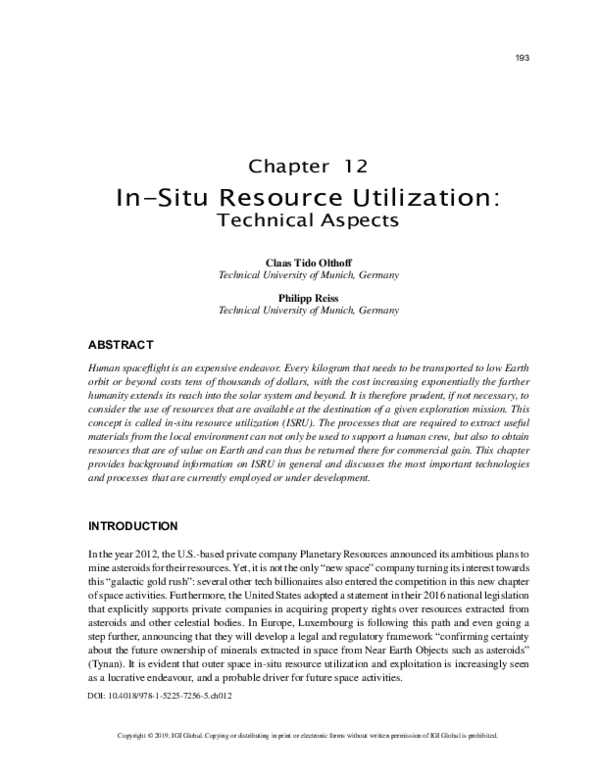 Pdf In Situ Resource Utilization