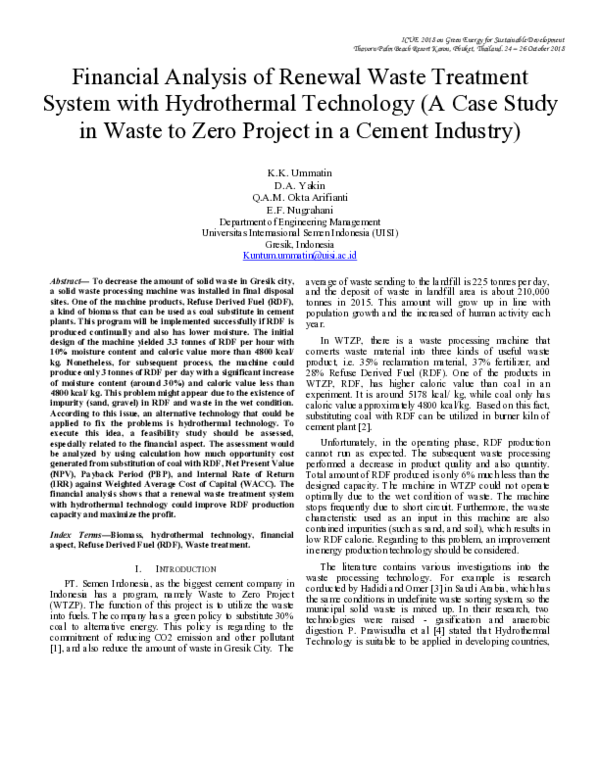 (PDF) Financial Analysis of Renewal Waste Treatment System with ...