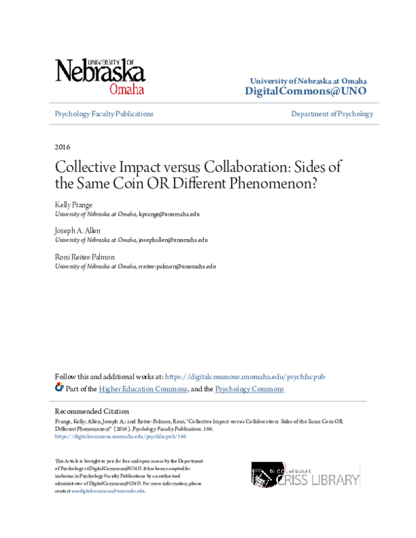 (PDF) Collective Impact Versus Collaboration: Sides of the Same Coin OR Different Phenomenon?
