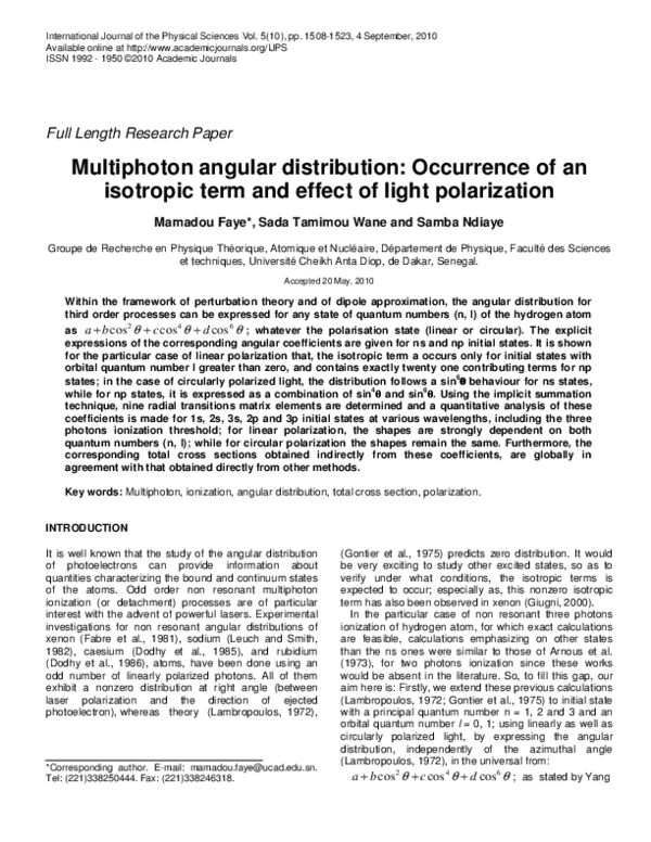 (PDF) Multiphoton angular distribution: Occurrence of an isotropic term ...