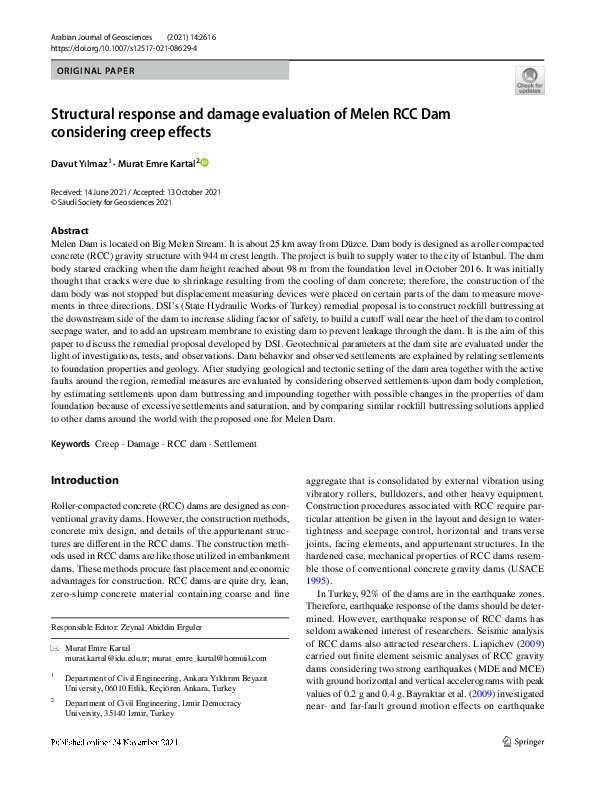 (PDF) Structural response and damage evaluation of Melen RCC Dam ...