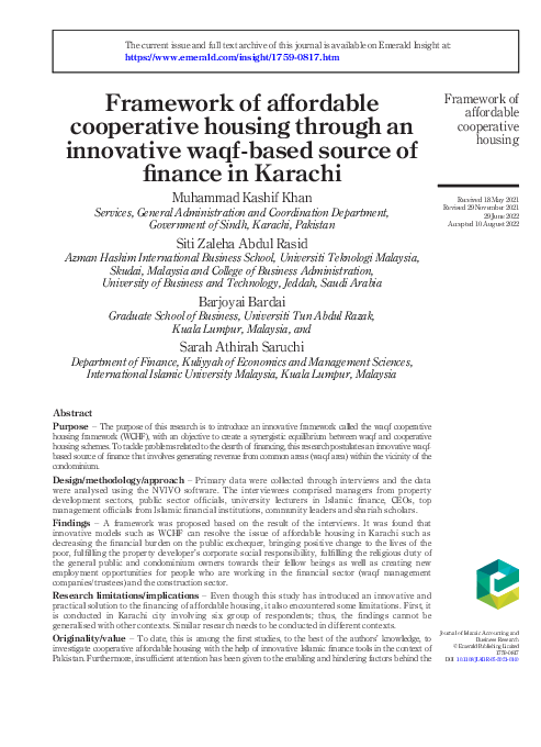(PDF) Framework of affordable cooperative housing through an innovative waqf-based source of ...
