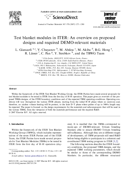 Pdf Test Blanket Modules In Iter An Overview On Proposed Designs And Required Demo Relevant