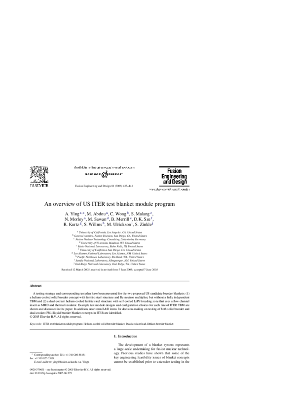 (PDF) An overview of US ITER test blanket module program