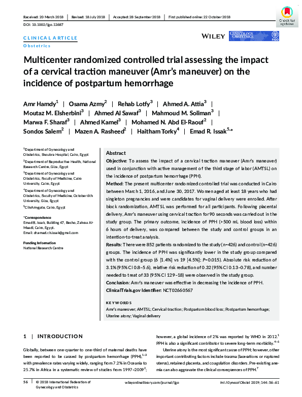 (PDF) Multicenter randomized controlled trial assessing the impact of a cervical traction ...