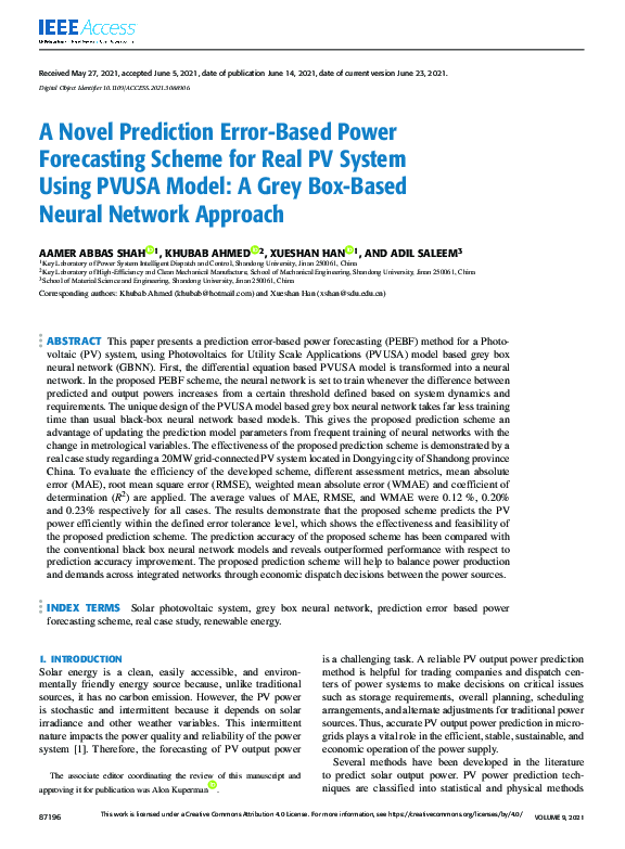 Pdf A Novel Prediction Error Based Power Forecasting Scheme For Real