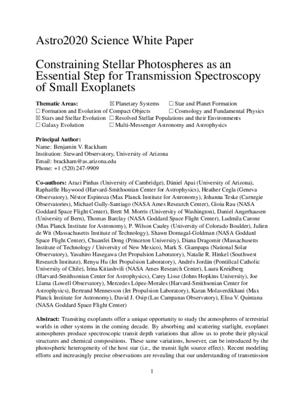 (PDF) Astro2020 Science White Paper Constraining Stellar Photospheres ...