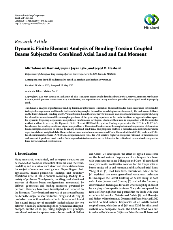 (PDF) Dynamic Finite Element Analysis of Bending-Torsion Coupled Beams Subjected to Combined ...