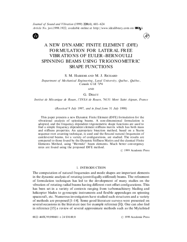 (PDF) A New Dynamic Finite Element (Dfe) Formulation for Lateral Free Vibrations of Euler ...