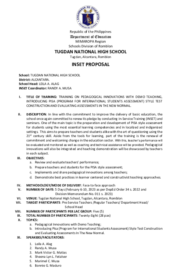 (PDF) INSET TRAINING DESIGN 2023