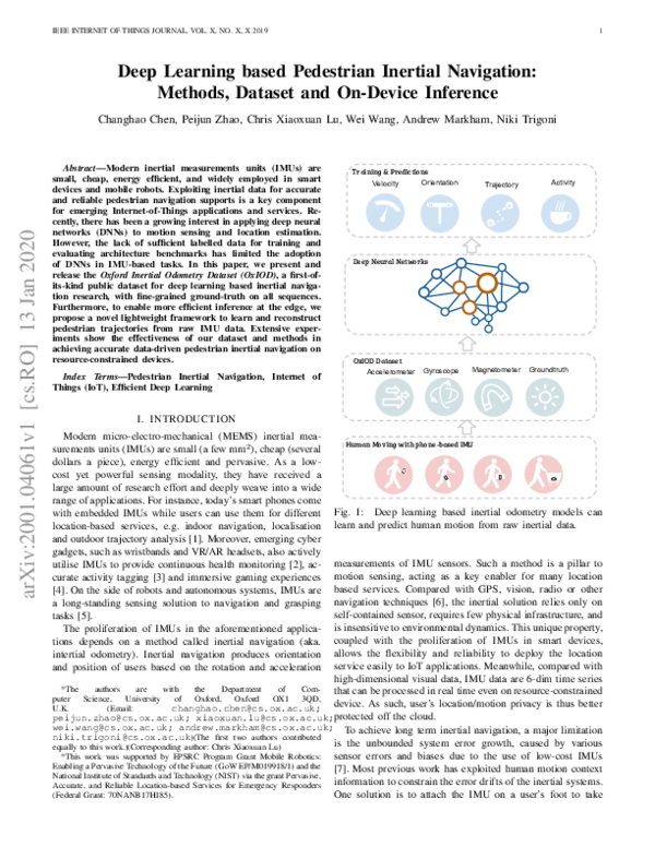 Pdf Deep Learning Based Pedestrian Inertial Navigation Methods Data Set And On Device Inference