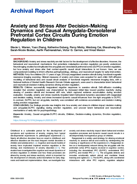(PDF) Anxiety and Stress Alter Decision-Making Dynamics and Causal ...