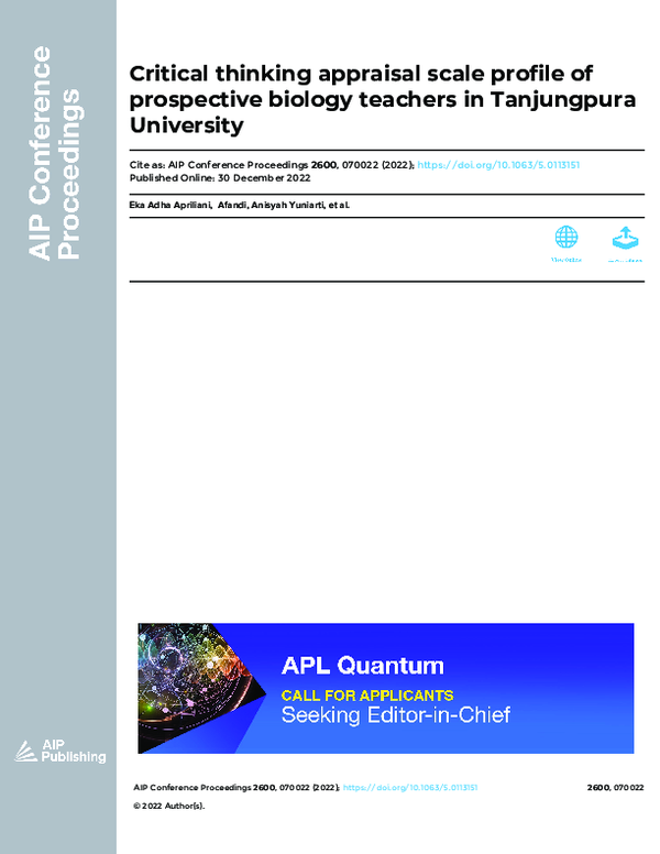 (PDF) Critical thinking appraisal scale profile of prospective biology ...