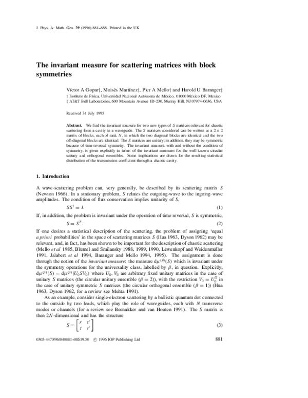 The invariant measure for scattering matrices with block symmetries