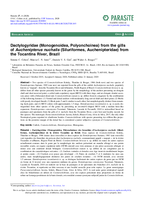 (PDF) Dactylogyridae (Monogenoidea, Polyonchoinea) from the gills of ...
