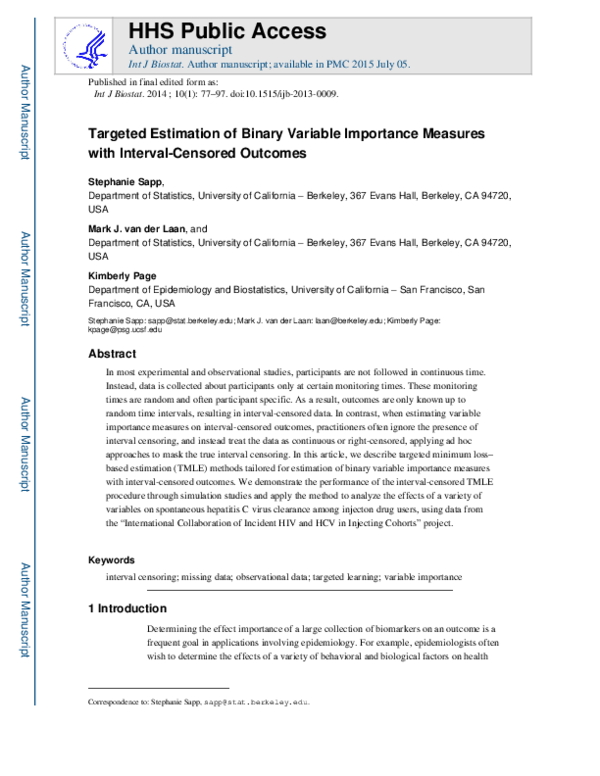 (PDF) Targeted Estimation of Binary Variable Importance Measures with ...
