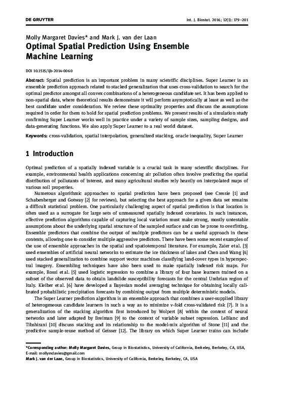 Pdf Optimal Spatial Prediction Using Ensemble Machine Learning