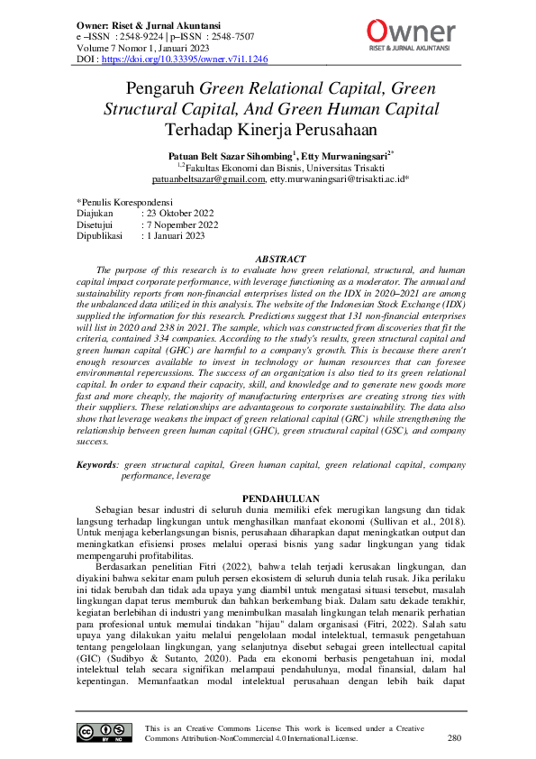 (PDF) Pengaruh Green Relational Capital, Green Structural Capital, And ...