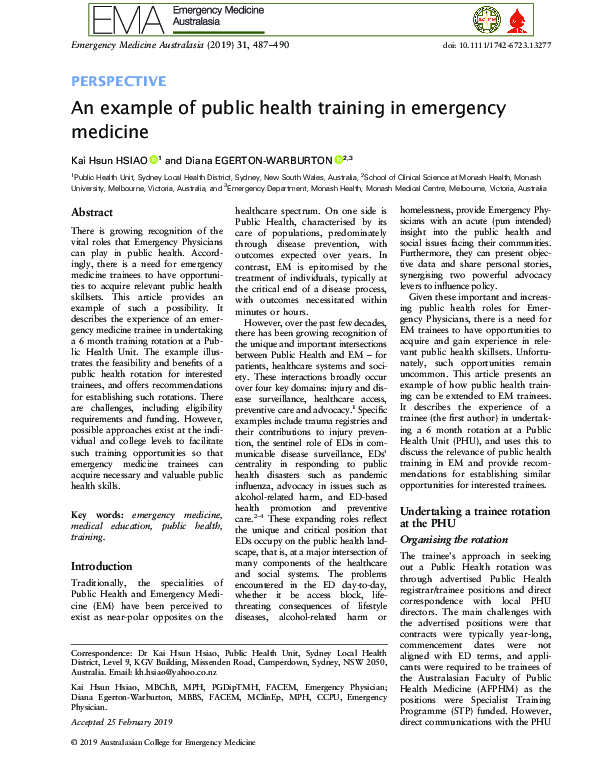 (PDF) An example of public health training in emergency medicine