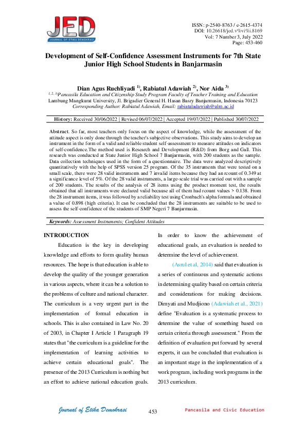 (PDF) Development of Self-Confidence Assessment Instruments for 7th State Junior High School ...