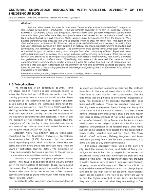 (PDF) Cultural Knowledge Associated with Varietal Diversity of the ...