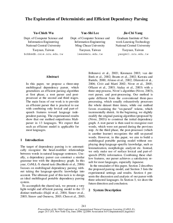 Pdf The Exploration Of Deterministic And Efficient Dependency Parsing 2291