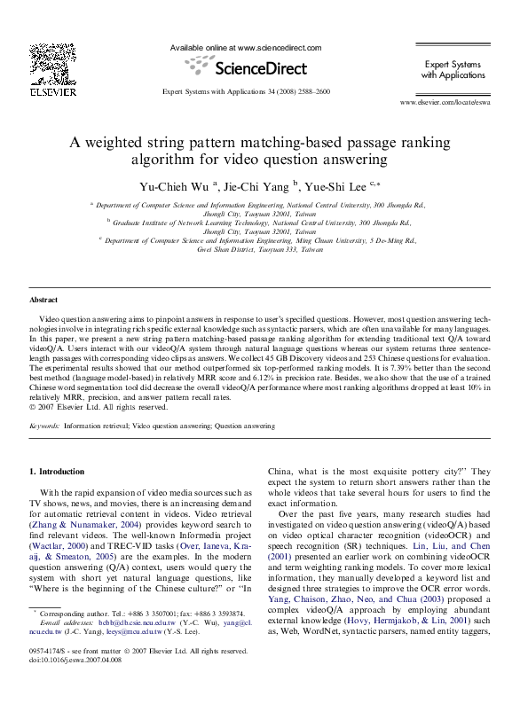 (PDF) A weighted string pattern matching-based passage ranking algorithm for video question ...