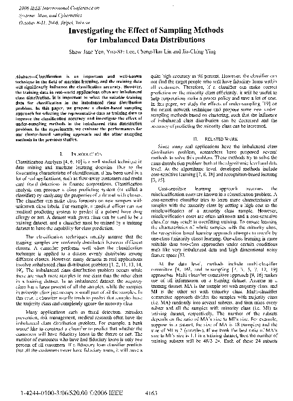 (PDF) Investigating the Effect of Sampling Methods for Imbalanced Data Distributions