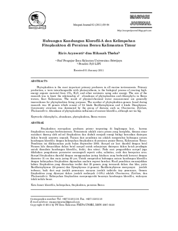 (PDF) Hubungan Kandungan Klorofil-A dan Kelimpahan Fitoplankton di ...