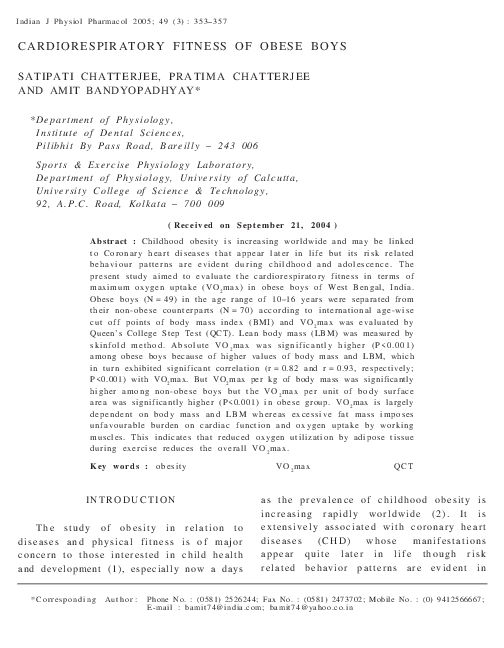 (PDF) Cardiorespiratory fitness of obese boys