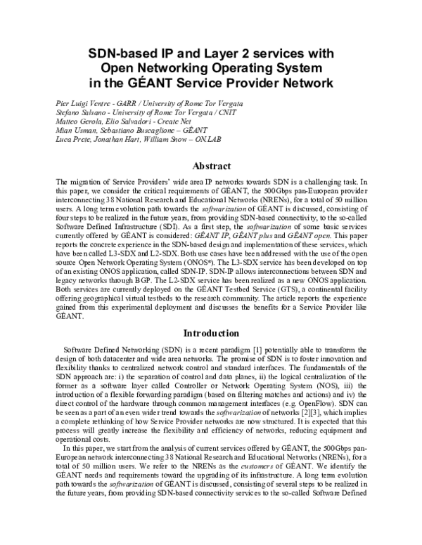 (PDF) SDN-Based IP and Layer 2 Services with an Open Networking Operating System in the GÉANT ...