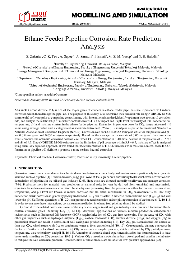 (PDF) Ethane Feeder Pipeline Corrosion Rate Prediction Analysis