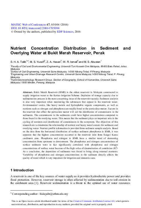 (PDF) Nutrient Concentration Distribution in Sediment and Overlying ...
