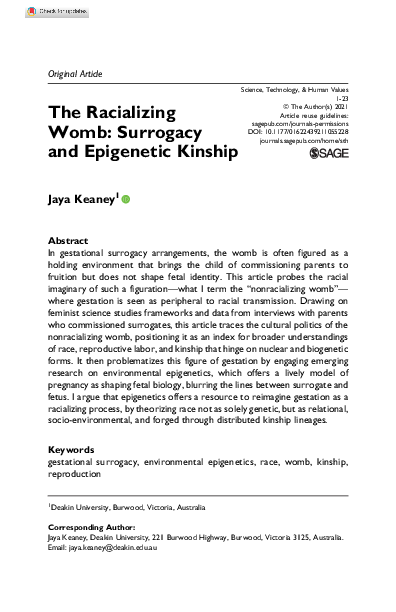 (PDF) The Racializing Womb: Surrogacy and Epigenetic Kinship