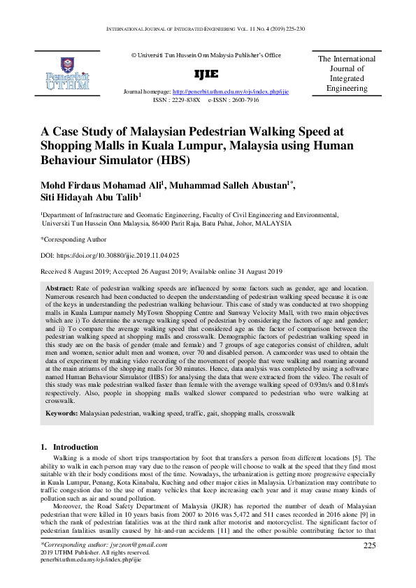 (PDF) A Case Study of Malaysian Pedestrian Walking Speed at Shopping ...
