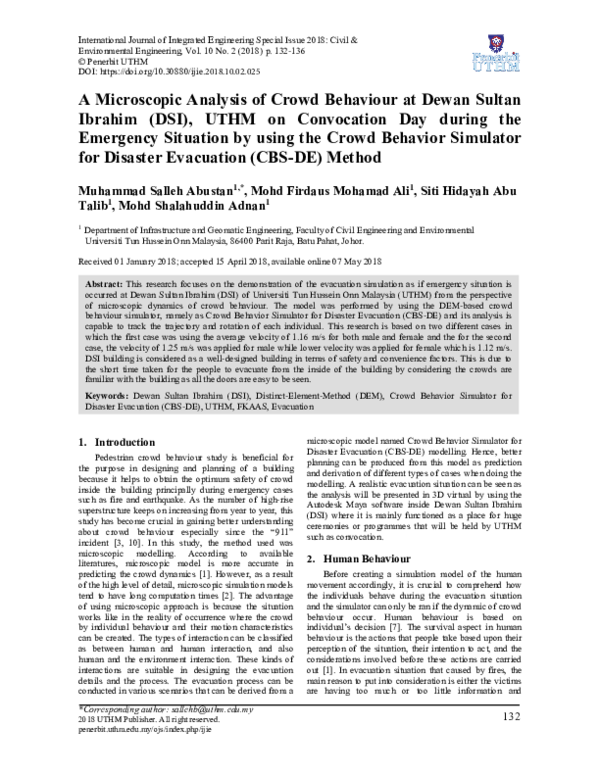 (PDF) A Microscopic Analysis of Crowd Behaviour at Dewan Sultan Ibrahim (DSI), UTHM on ...