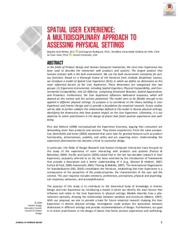 (PDF) Spatial User Experience: A Multidisciplinary Approach to ...