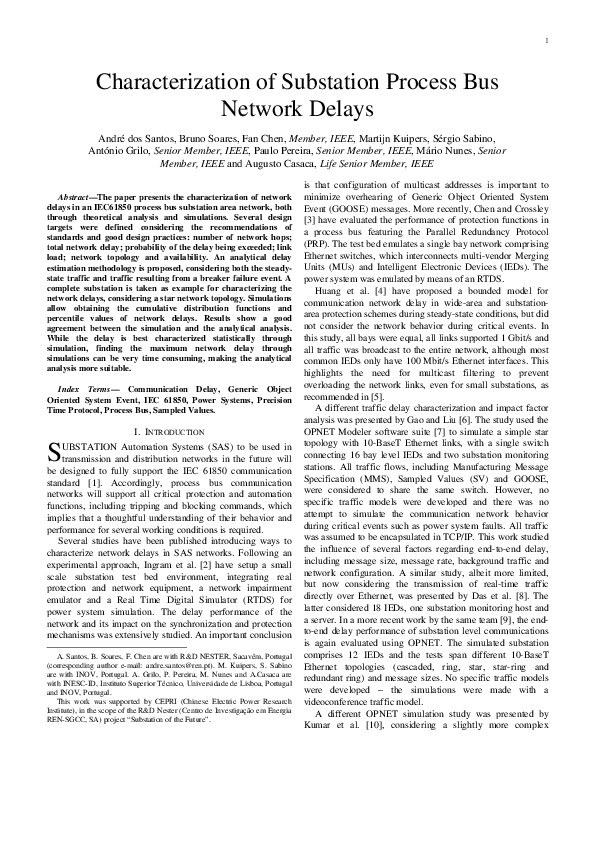(PDF) Characterization of Substation Process Bus Network Delays