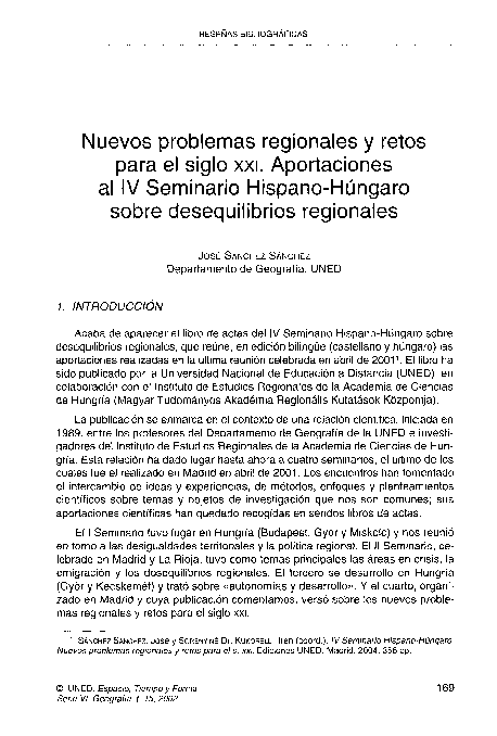 (PDF) RESEÑA de: Nuevos problemas regionales y retos para el siglo XXI : aportaciones al IV ...