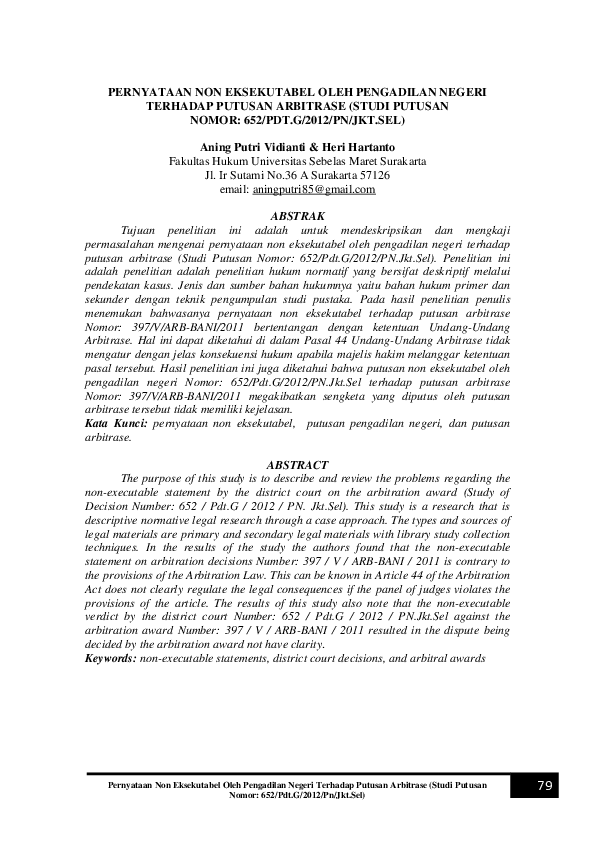 (PDF) Pernyataan Non Eksekutabel Oleh Pengadilan Negeri Terhadap ...