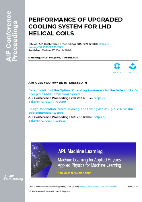 (PDF) Performance of Upgraded Cooling System for LHD Helical Coils