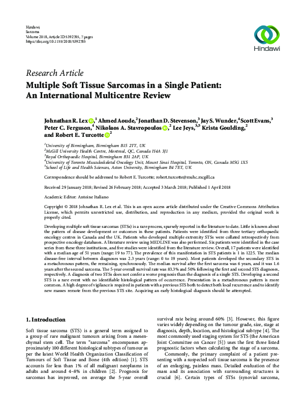 (PDF) Multiple Soft Tissue Sarcomas in a Single Patient: An ...