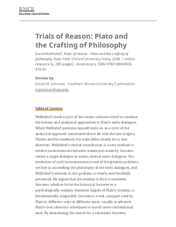 (PDF) Trials of Reason: Plato and the Crafting of Philosophy